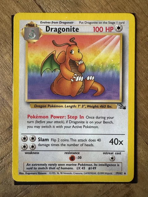 CARTE POKÉMON DRAGONITE (DRACOLOSSE) 19/62 FOSSILE WIZARDS RARE Set de ...