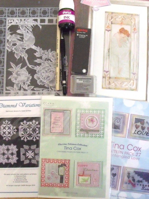 PERGAMANO PARCHMENT CRAFT patterns, erasers, pencil and inks £2.20 ...