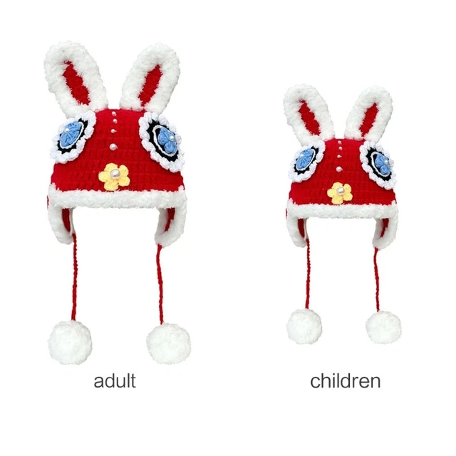 RED RABBIT EAR Hat Chinese New Year Hat Rabbit Earflap Hat Bunny ...