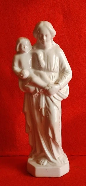 STATUE SAINTE VIERGE Marie Et Enfant Jesus En Ceramique Blanche Virgin ...