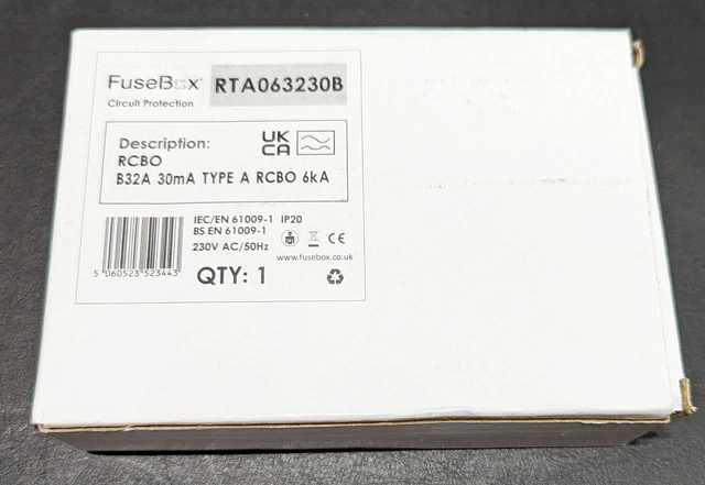 FUSEBOX RTA063230B 32A RCBO Single Pole+N B Curve B32 6kA '30mA Type A RCD' £10.99 - PicClick UK