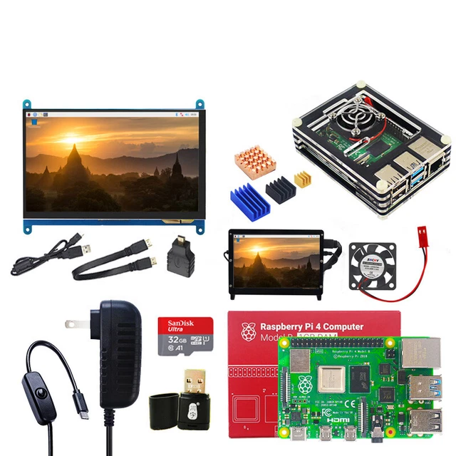 RASPBERRY PI 4 2GB 4GB 8GB Starter Kit 7 in Touch Screen Case Power ...