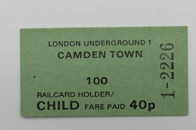 LONDON UNDERGROUND RAILWAY Ticket 2226 Camden Town 100 Child £1.70 ...