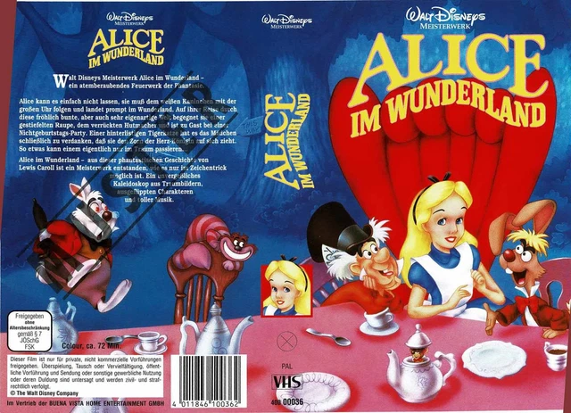 ALICE IM WUNDERLAND - Walt Disney - VHS-Einleger A4 - ohne Cassette ...