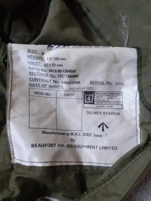 BRITISH RAF MK14A Aircrew Coveralls Army Aircraft Pilot Flight Suit ...