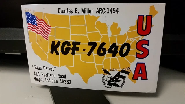 CB RADIO QSL postcard KGF-7640 map Charles Miller 1970s Valpo Indiana ...