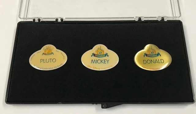 DISNEYLAND 50TH ANNIVERSARY Pluto Mickey & Donald Cast Name Tag 3 LE ...