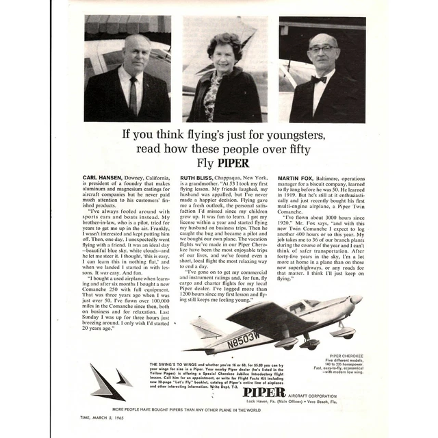 1965 PRINT AD Piper Aircraft Corporation Piper Cherokee $13.76 ...