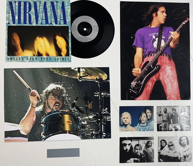 NIRVANA DAVE GROHL + Krist Novoselic Signed Photos +45 Record Collage ...
