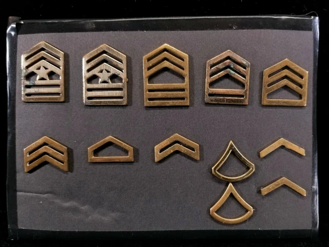 VINTAGE US ARMY ROTC Rank Brass Insignia Set Private To Sergeant Major ...