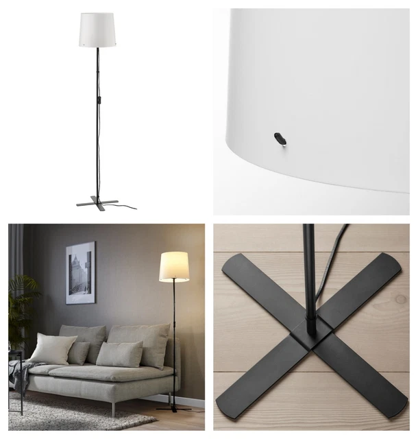 IKEA BARLAST TALL Standing Floor Lamp Black /White Steel Soft Shade ...