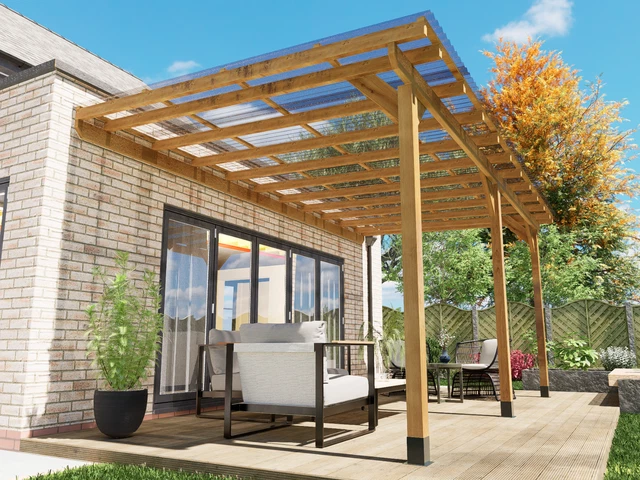 WOODEN LEAN TO Pergola Canopy with Clear Corrugated Roof £799.00 ...