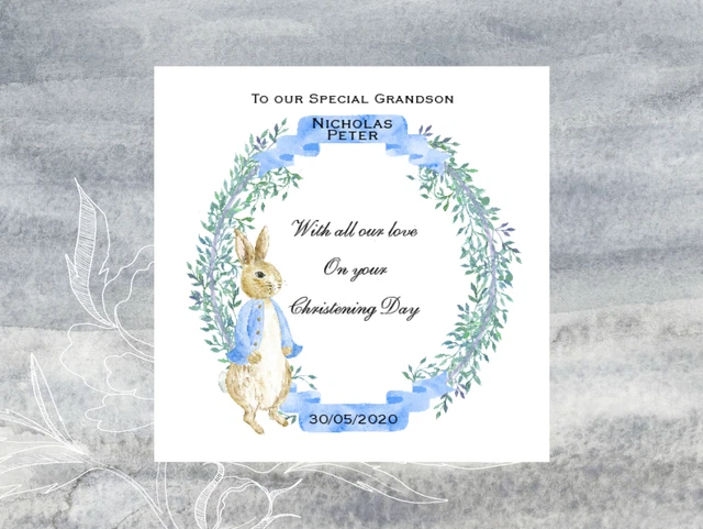 PERSONALISED HANDMADE CHRISTENING/NAMING Day/Baptism Card, Peter Rabbit ...