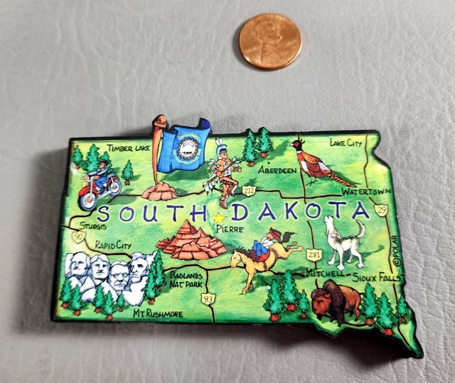 SOUTH DAKOTA STATE Shape Map & Landmarks Fridge Collectible Souvenir ...