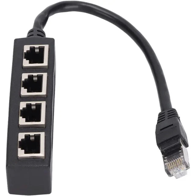 ETHERNET SPLITTER 1 To 4 RJ45 LAN Port Internet Cable Adapter Connector ...