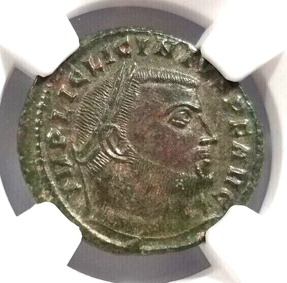 LICINIUS I ROMAN Empire Nummus NGC AU Ancient Bird Staff Man ...