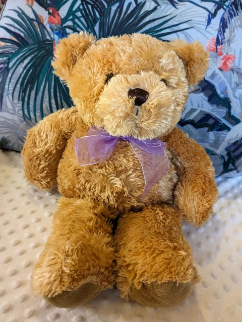 TESCO 2004 LIGHT Brown 15" Teddy Bear Purple Bow Cuddly Plush Soft Toy ...