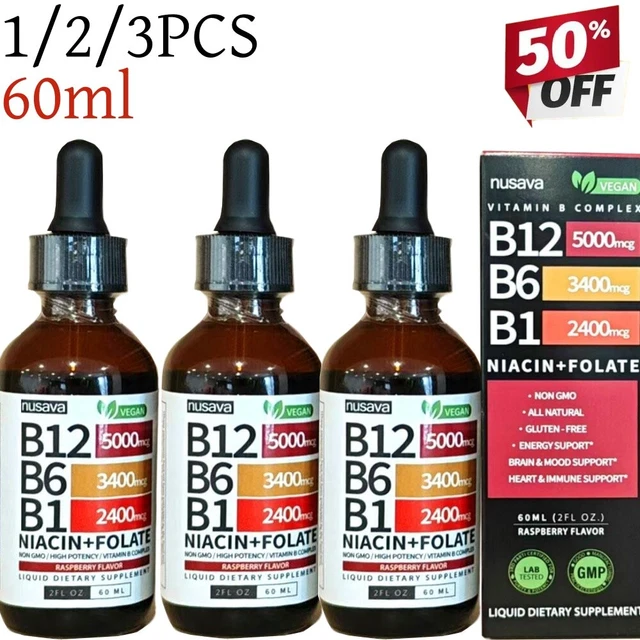 B12/B6/B1 NIACIN&FOLATE VITAMIN Liquid Drops Complex-5000/3400/2400mcg ...