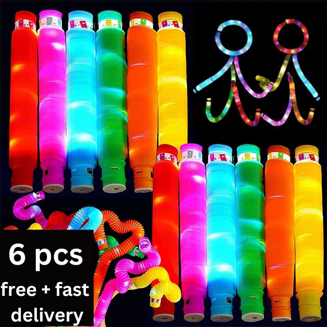 6 PCS-BOX PACK Led Fidget Pop Up Tube Gift Toys Stretch Pipe Sensory ...