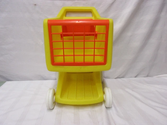 LITTLE TIKES CHILD size shopping cart toy yellow orange basket wheels ...
