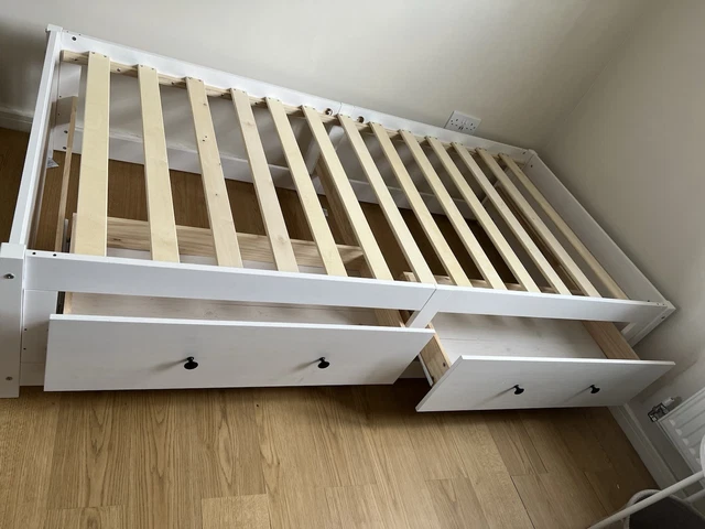 WHITE SINGLE BED Frame with Storage Drawers £21.22 - PicClick UK