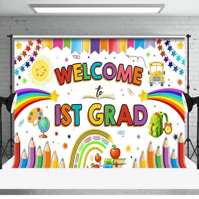 COLORFUL STATIONERY WELCOME To 1st Grad Backdrop $36.09 - PicClick AU
