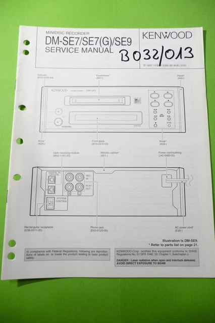 SERVICE MANUAL INSTRUCTIONS for Kenwood DM-SE7, DM-SE9, Original $25.96 - PicClick AU