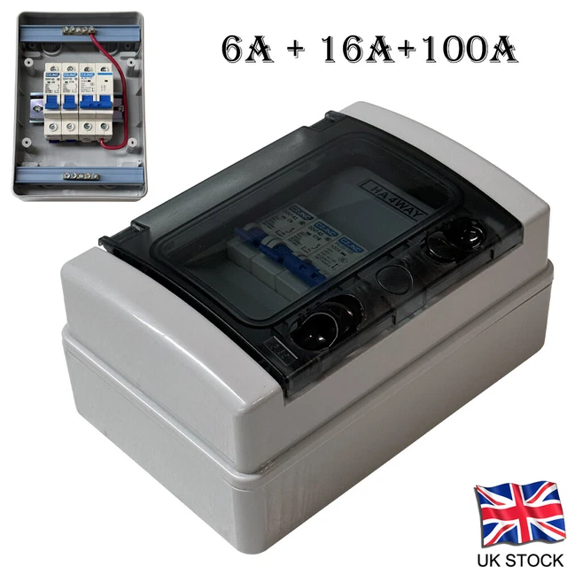 CONSUMER UNIT 6A+16A Mcb 100A Isolator 4-Way Weatherproof Garage Shed ...