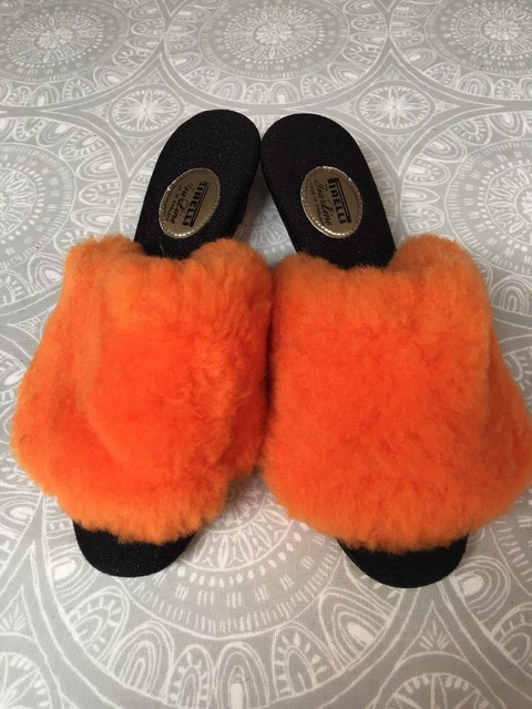 ORIGINAL 1970’S FAUX-FUR Fluffy Mule Slippers Pirelli Made In England ...