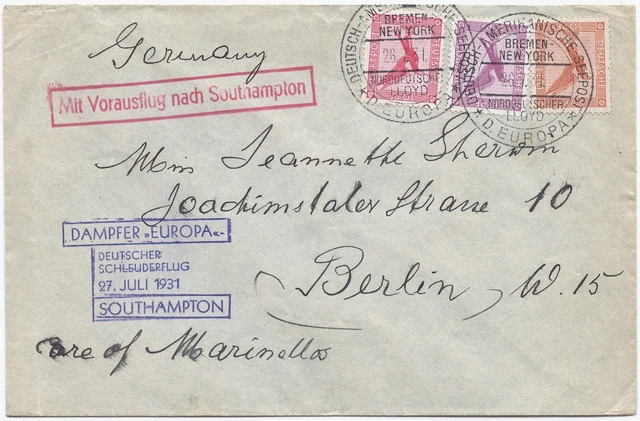 KATAPULT 1931 DT. Reich Seepostaufgabe 26.7.31 NDL-Brief Catapult H 60 ...