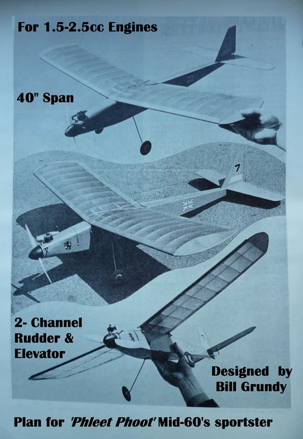 RARE BUILDING PLAN for 'Phleet Phoot' RC 'Retro' sport power plane. A ...
