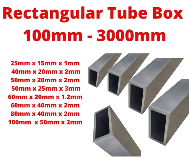 ALUMINIUM RECTANGULAR BOX SECTION Multiple Sizes Length 25mm to 100mm ...