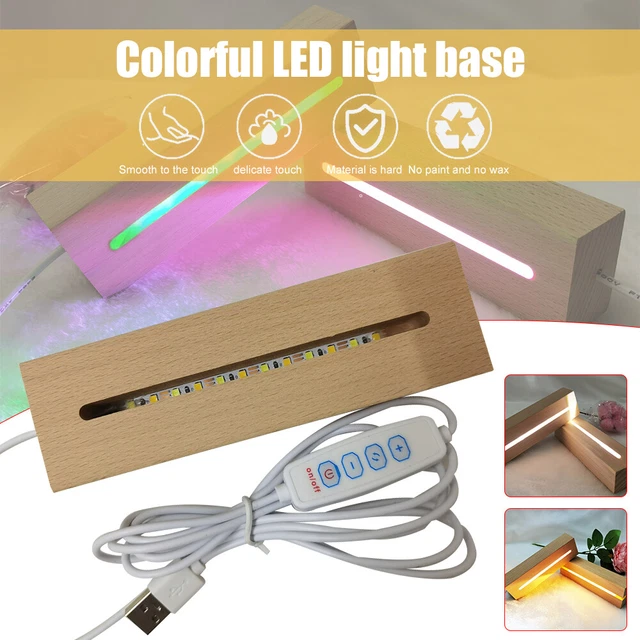ART RECTANGLE LED Light Display Base Crystal Wooden Stand Holder Night ...