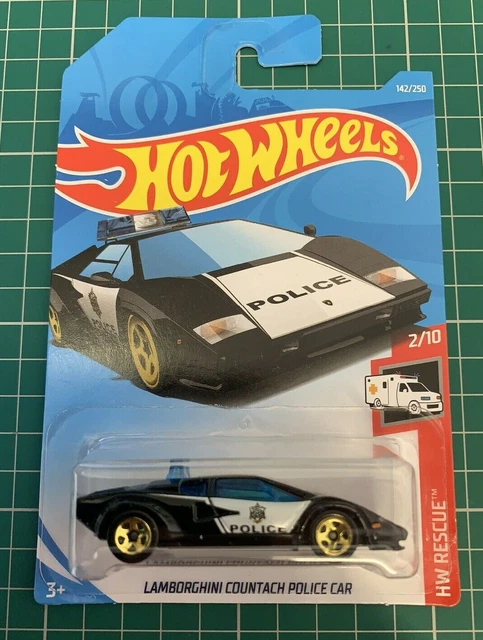 HOT WHEELS LAMBORGHINI Countach Police Car Black White Number 142 New ...