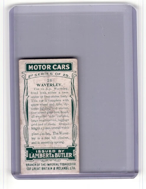 1923 LAMBERT & Butler Motor Cars Series 2 Waverley #26 $2.90 - PicClick CA