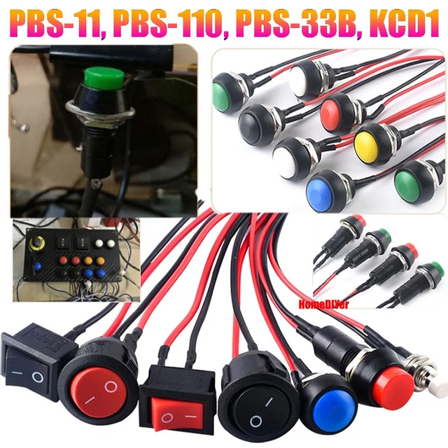 LATCHING/MOMENTARY PUSH BUTTON Switches PBS-11A/B Toggle Switch 10cm ...