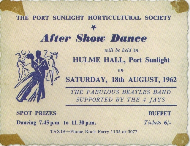 RARE BEATLES CONCERT Ticket & Dance Port Sunlight Liverpool 1962 Music ...