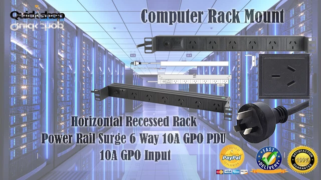 RECESSED RACK MOUNT Server Power Board Rail Surge Protected 6 Way 10A ...