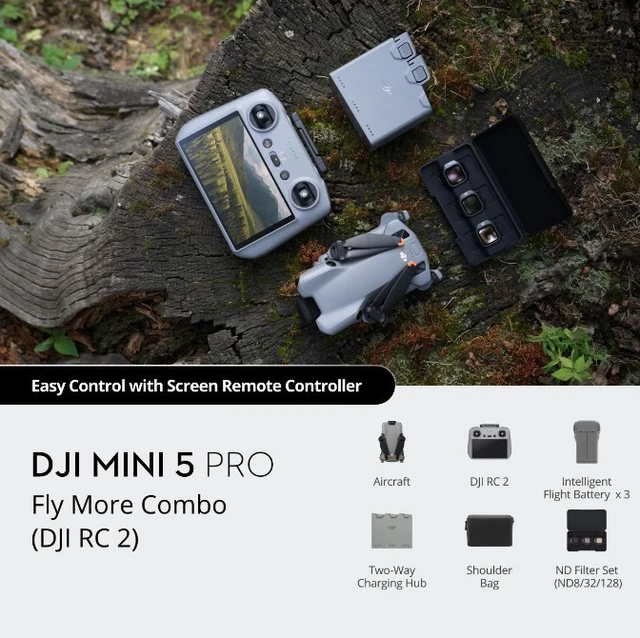 DJI MINI 5 Pro Fly More Combo (RC2) 3xBatteries 4K Drone Lightweight ...