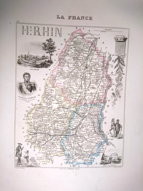 ANCIEN CARTE GEOGRAPHIQUE LE HAUT RHIN FRANCE PAR M VUILLEMIN 19 ...