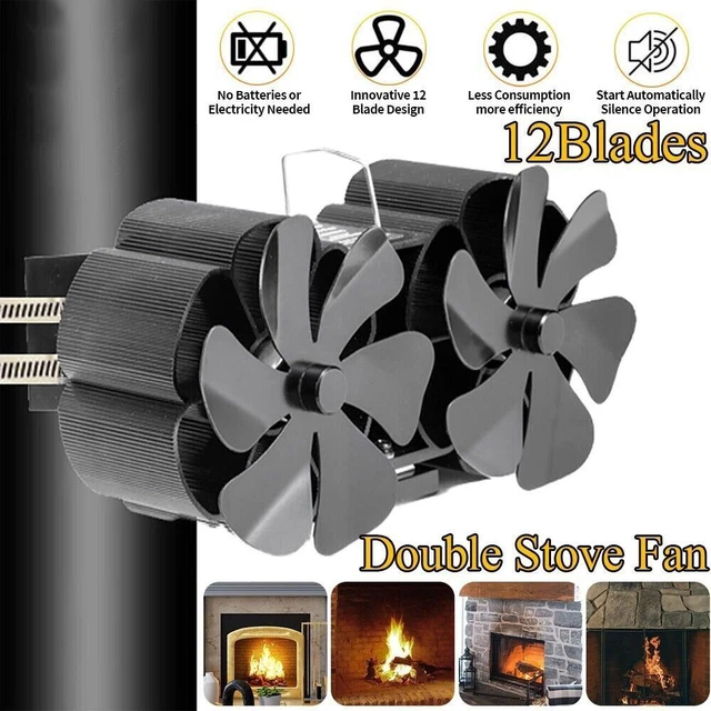 DOUBLE HEADS STOVE Top Fan Clamp Type Fireplace Fan Fireplace Wood Log ...