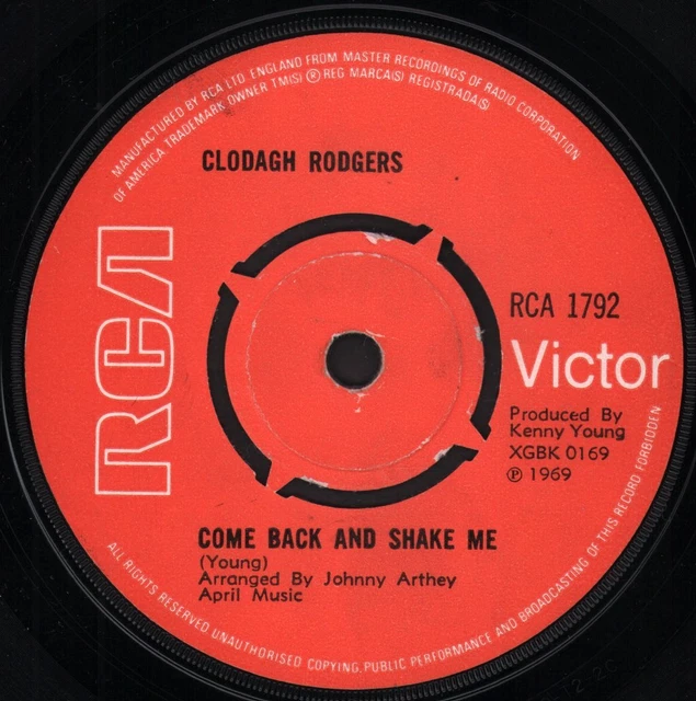 CLODAGH RODGERS COME Back and Shake Me 7" vinyl UK Rca 1969 four prong ...