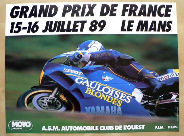 Affiche Grand Prix De France Moto 1989 Juillet Le Mans Officiel Aco