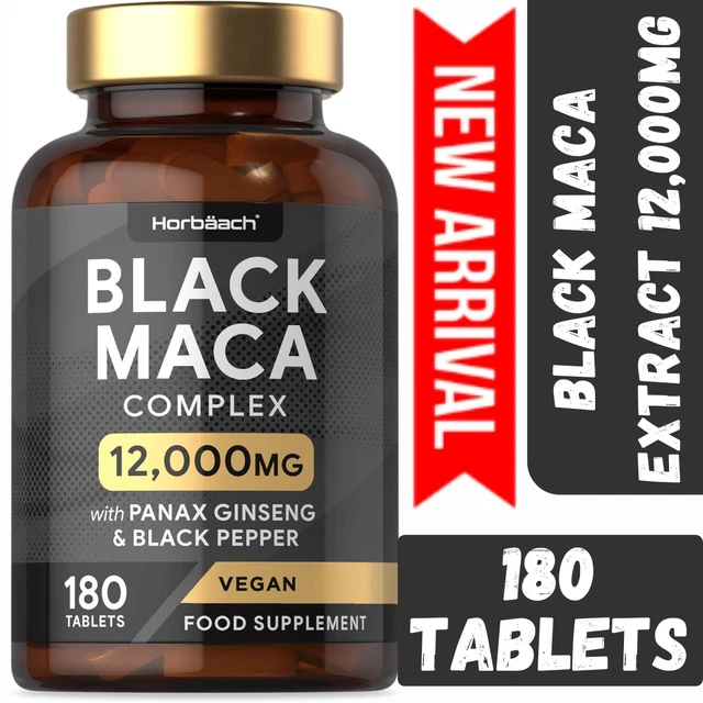MACA ROOT CAPSULES 12,000Mg Black Maca Complex High Strength Vegan 180 ...