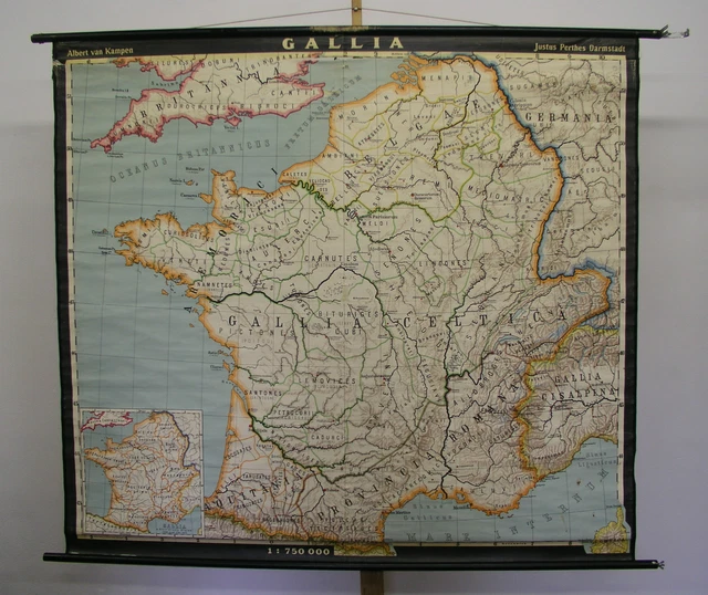 SCHOOL WALL MAP Beautiful Old France Gallia Galia Latin 168x150 ~ 1960 ...