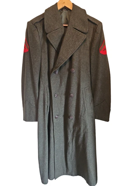 MEN'S 1940S WWII USMC Wool Trench Coat Vtg WW2 Marines Overcoat NAMED ...
