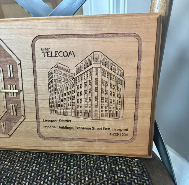 VINTAGE BRITISH TELECOM Liverpool District Laser Cut Wooden Clock £52. ...