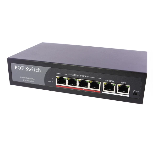POE NETWORK SWITCH 10/100m Power Injector 4 Port + 2 Port Power Over ...