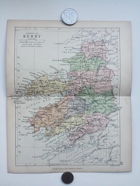 ANTIQUE COUNTY MAP of KERRY , Ireland - Phillips Handy Atlas , 1882 £14 ...