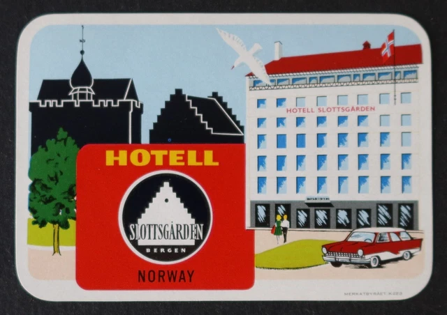 VINTAGE SLOTTSGARDEN HOTEL Bergen Norway suitcase luggage label 4 $19. ...